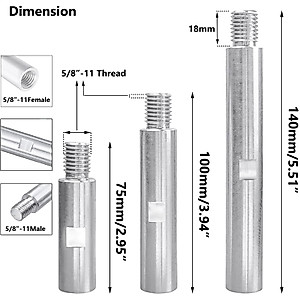 JUNLIXN 𝐉𝐔𝐍𝐋𝐈𝐗𝐍 5/8"-11 Thread Rotary Extension Shaft Set for Rotary Polisher Car Polisher Polishing Pads Backing Plate Electric Polisher 3pcs Angle Grinder Extension Connecting Rod