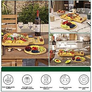 C&AHOME Cheese Board Set, Cheese Board Set and Knife Set, Bamboo Cheese Tray Platter, Cheese Platter Unique House Warming Gifts, Ideal for Birthday, Housewarming, Wedding Gifts, Natural UCBSBKFN