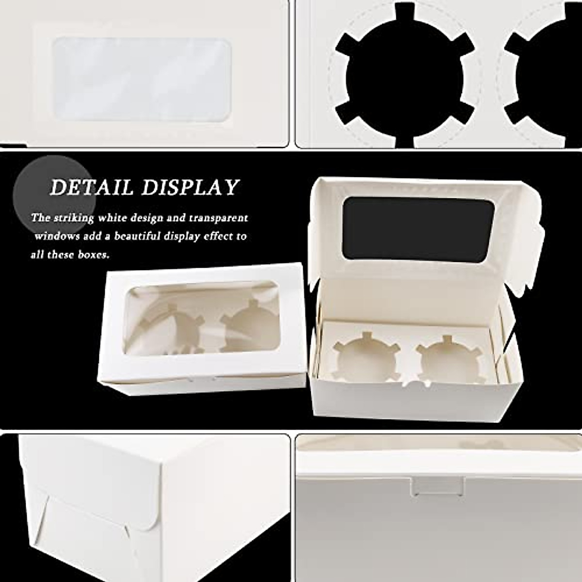 GothaBach 30 Pack White Paper Cupcake Boxes with 2 Cavity Cookie Gift Boxes with Clear Window 2 Treat Holder Cupcake Containers Bakery Cake Box