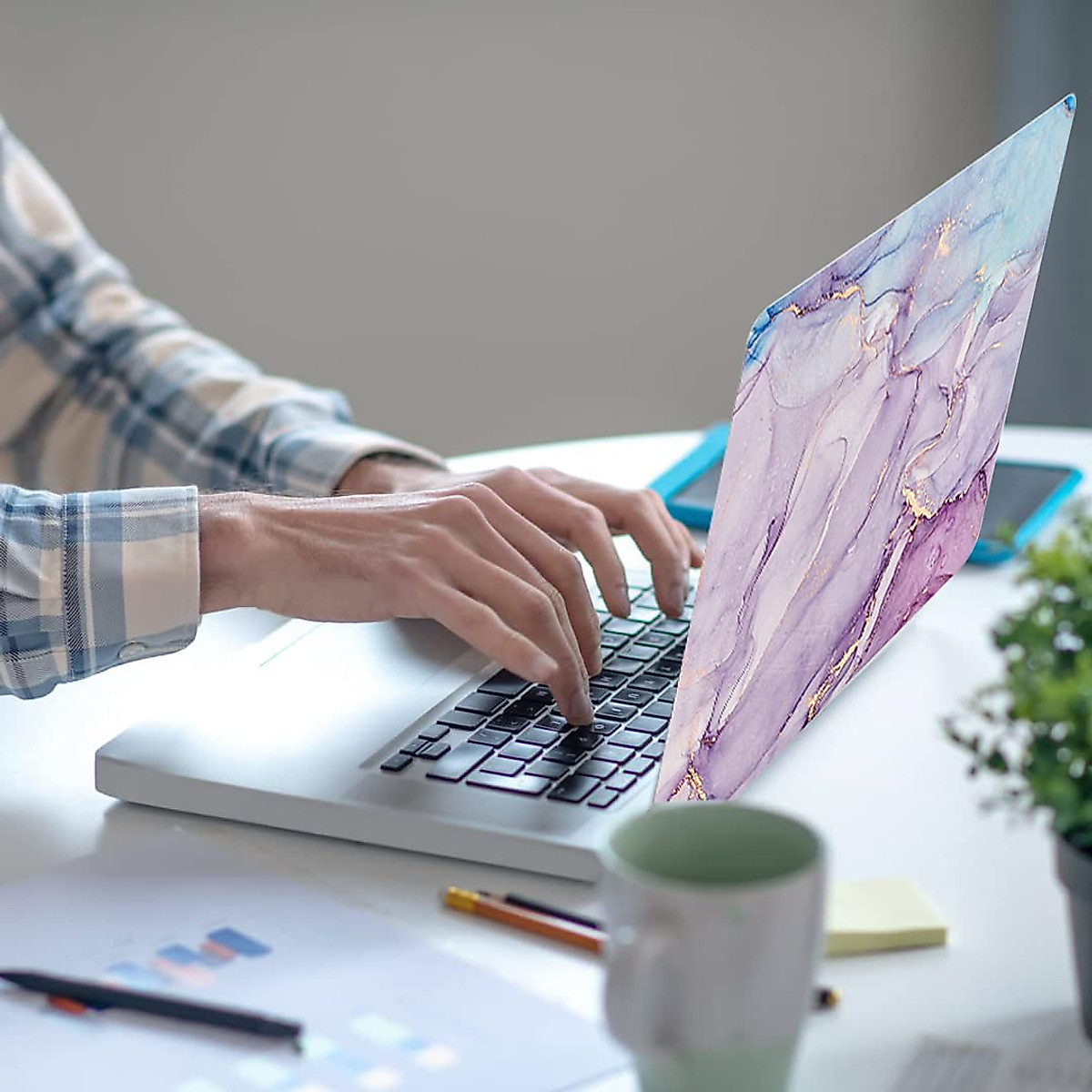 Laptop Skin Sticker Decal,13.3" 14" 15" 15.4" 15.6 inch Laptop Universal Vinyl Skin Sticker Cover,Dustproof Waterproof Reusable Art Decal Protector with Free 2 Wrist Pads (Marble 6)