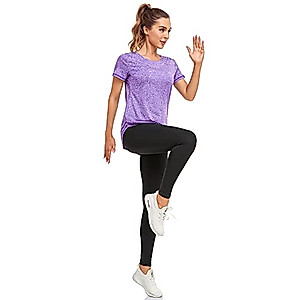 Abrooical Womens Athletic Tops Short Sleeve Sport Shirts Oversized Workout Tshirts Training Tee Purple XXX-Large