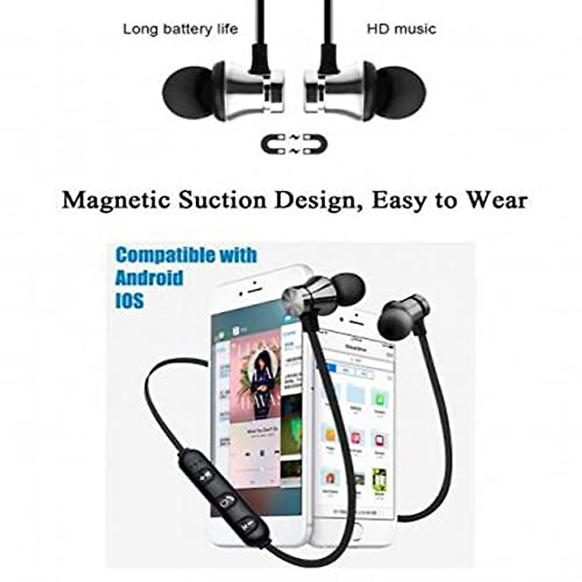 Wireless Magnetic Sport Neckband Headphones (Silver)