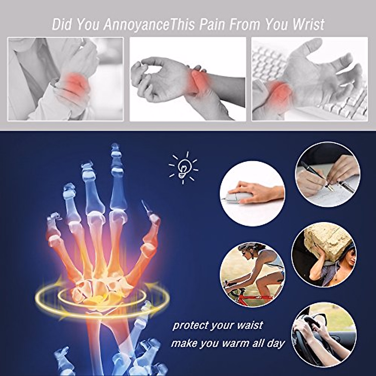 2 Packs Self-Heating Magnetic Wrist Support Brace Adjustable Protect Wrap for Working Cycling Running Sports for Men and Women,One Size (Black)