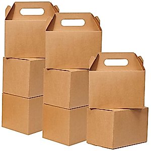 Shallive 15 Pcs Large Treat Boxes 9x6x6 Inch Brown Gable Gift Boxes with Handle Kraft Lunch Boxes Recycled Paper Gift Bags Take Out Cookie Boxes Welcome Boxes Candy Bags For Wedding Baby Shower Birthday Party Supplies