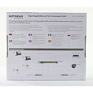 NETGEAR 8-Port Gigabit Ethernet PoE Network Switch, Hub, Internet Splitter (GS108LP) - with 8 x PoE+ @ 60W Upgradeable, Desktop/Rackmount, and ProSAFE Lifetime Protection