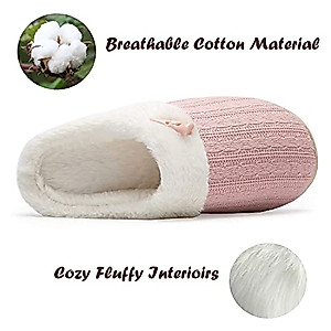 NineCiFun Women's Slip on Fuzzy Slippers Memory Foam House Slippers Outdoor Indoor Warm Plush Bedroom Shoes Scuff with Faux Fur Lining size 9 10 pink