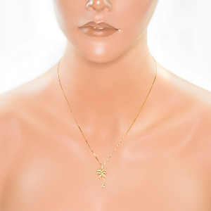 Honolulu Jewelry Company 14K Real Solid Yellow Gold Tropical Palm Tree Beach Necklace Pendant