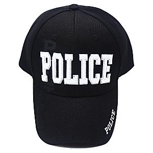 DailyCarry Black Blue Police Adjustable Baseball Cap Law Enforcement Officer Cops Gear 3D Embroidered Men Women Hat (Black)