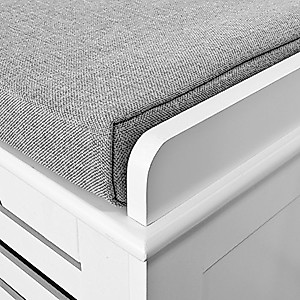 Haotian FSR23-W, White Storage Bench with 3 Drawers & Padded Seat Cushion, Hallway Bench, Shoe Cabinet, Shoe Bench