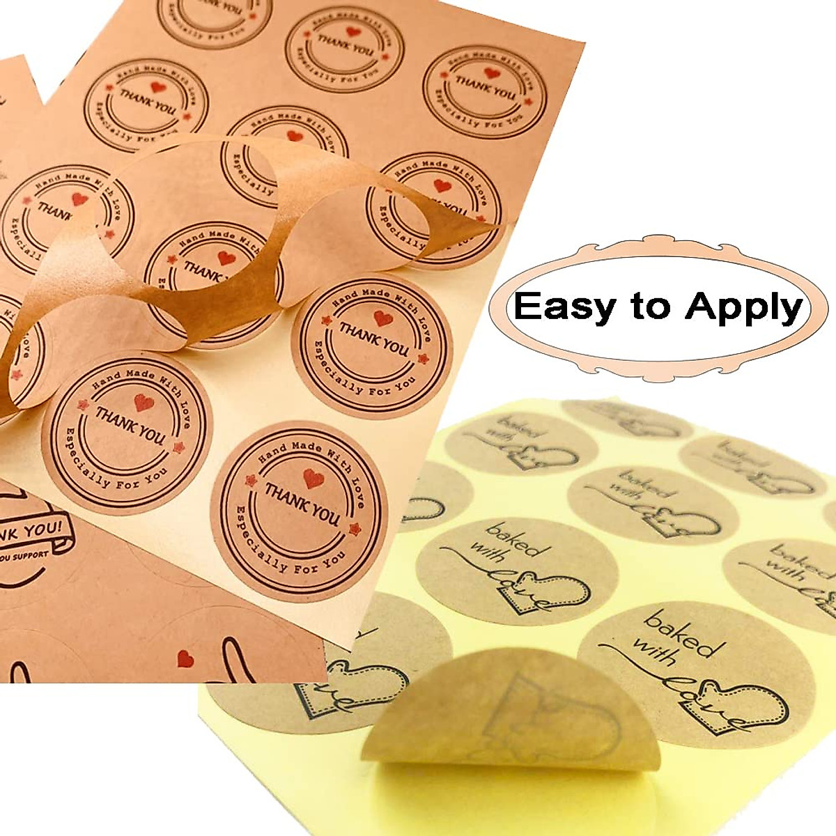 Thank You Stickers | 600 Labels Per | 1.5" Round | 10 Style Designs Vintage Yellow Kraft Sticker for Christmas Thanksgiving Birthdays Party Weddings Giveaways, Perfect for Small Business Gift Bags