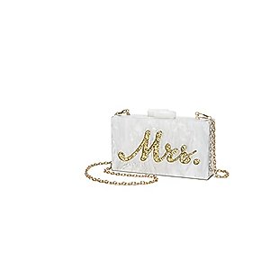 Bride Clutch Purse Acrylic MRS Evening Bag Handbag for Women Wedding Day Bridemaid Party Dinner Prom White