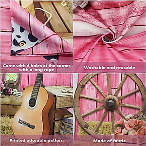 Western Cowgirl Banner Cowgirl Party Decoration Backdrop Pink Western Rustic Wooden House Barn Photography Background for Kids Girl Baby Birthday Baby Shower Photo Booth Western Party Supplies