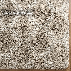 Idailic Fluffy Shag Area Rug Plush Carpet 5x8 ft Modern Moroccan Rugs for Bedroom,Living Room,Dining Room,Playroom,Dorm,Office,Home Decor,Large Rug Fuzzy Indoor Rug,Beige and White