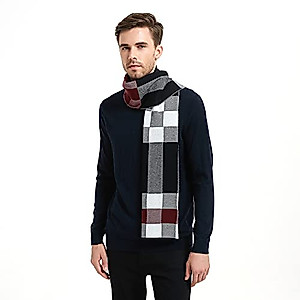 BMVMB Men Winter Cashmere Scarf Wool Soft Warm Knitted Plaid Scarves for Men (Black(Plaid))