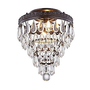 YaoKuem Semi Flush Mount Ceiling Light Fixture with K9 Crystal, 2-Light E12 Base, Metal Housing, Bulbs NOT Included