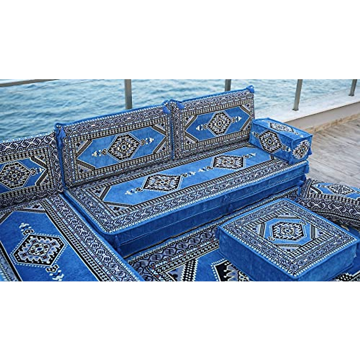 Blue Premium Arabic Seating, Handmade Floor Couches, Sectional Sofas, Turkish Floor Sofas, Moroccan Livingroom Sofas, Arabic Majlis, Sofa Slipcovers, Living Room Furniture (L Sofa Full Set)
