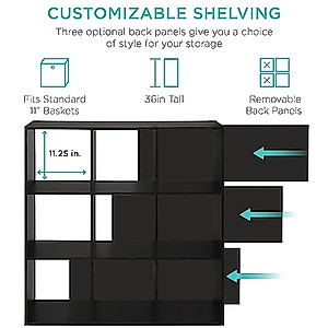 Best Choice Products 9-Cube Storage Shelf Organizer Bookshelf System, Display Cube Shelves Compartments, Customizable w/ 3 Removable Back Panels - Black