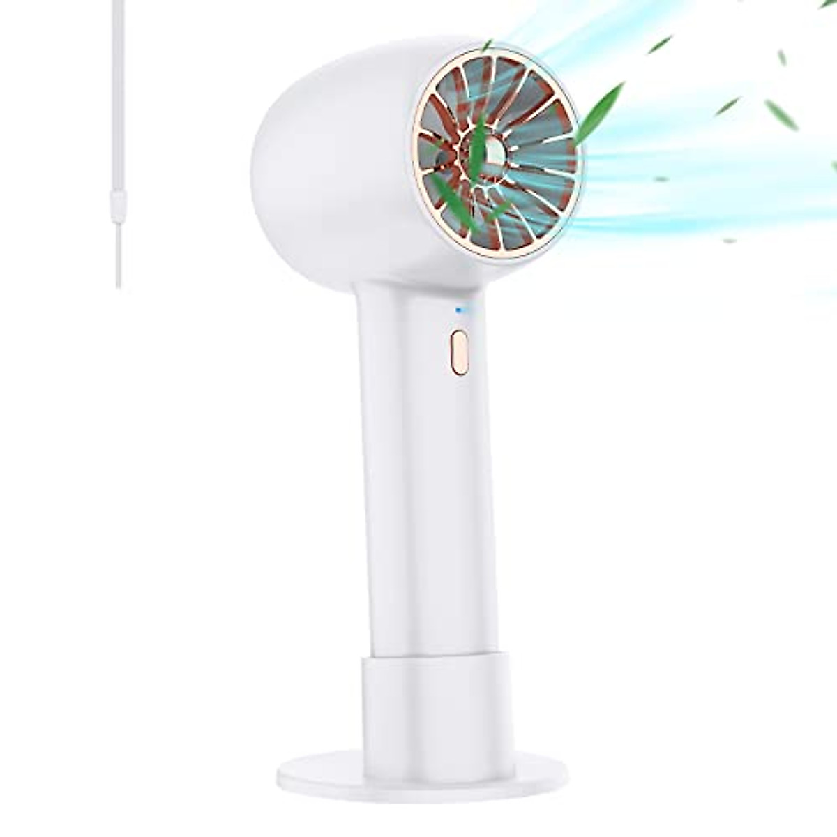 MATEPROX Mini Handheld Fan, 2000mAh Rechargeable Battery Operated Fan with 3 Speed Adjustable Removable Base, Small Portable Fan for Travel Women Kids Girls - White