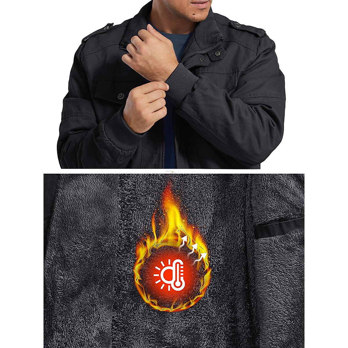 MAGCOMSEN Winter Jackets For Men Casual Warm Work Jacket Cotton Fleece Lined Trucker Jacket Canvas Black Jacket Men Security Coat Black L