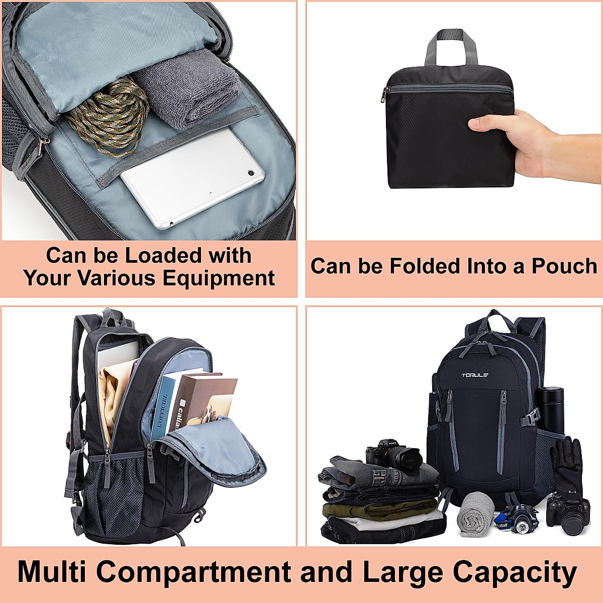 TOMULE 25L Small Hiking Backpack Travel Daypack, Water Resistant Packable Camping Bike Backpack for Women Men