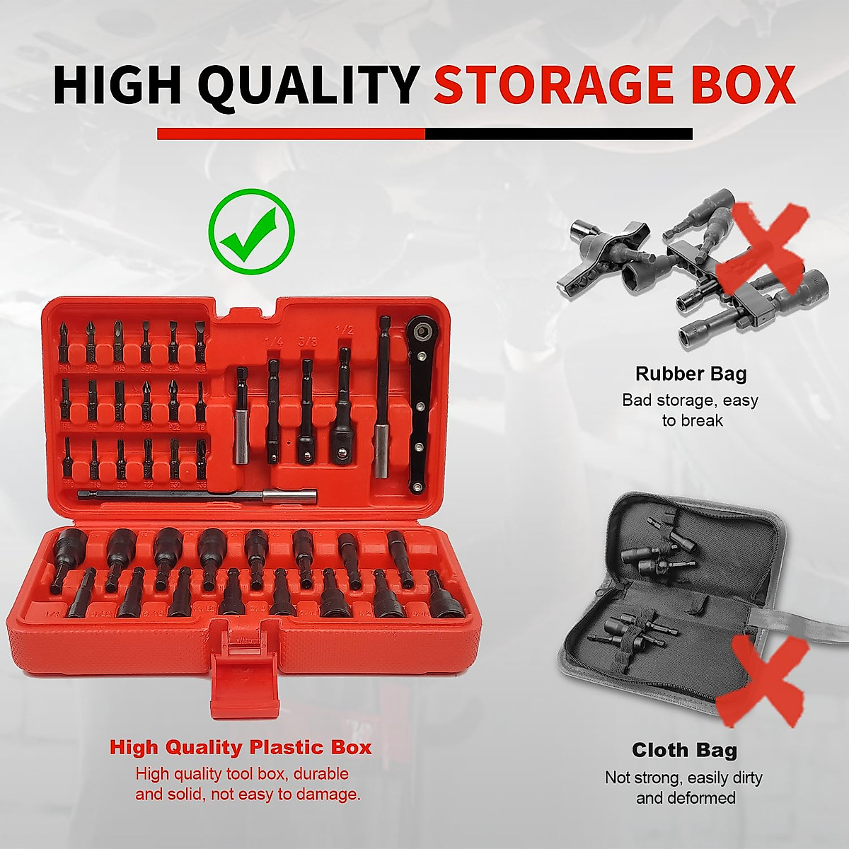 AKM TOOL 41Pcs Magnetic Nut Driver Set, 1/4" Quick-Change Hex Shank | SAE & Metric | Cr-V Steel, Magnetic Screwdriver Bit Set W/Drill Bit Extension & Drill Bit Adapter