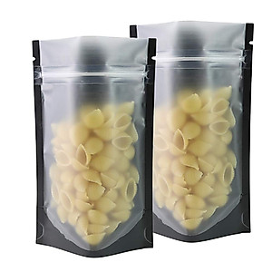 QQ Studio Pack of 100 Translucent Front Matte Black Poly Plastic Zip Seal Bags (1.7oz (4" x 6"), Black Stand-Up Pouch | 300 Bags)