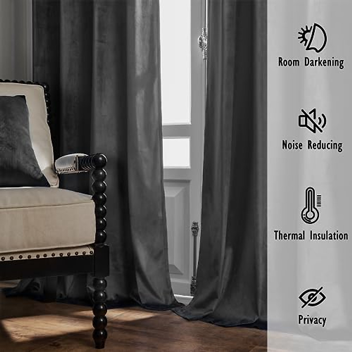 ChrisDowa Grey Velvet Curtains 84 inches Long, 2 Panels Set Thermal Insulated Room Darkening Velvet Curtains for Living Room, Privacy Grommet Window Curtains for Bedroom (Gray, 52 x 84 Inch)