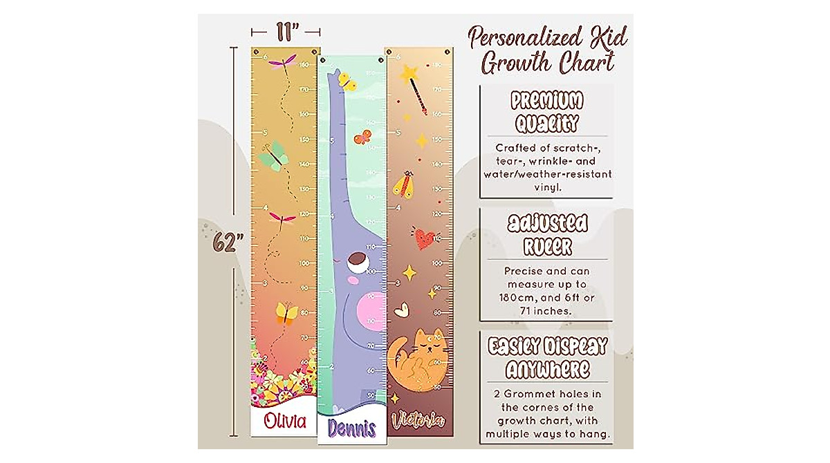 Personalized Kids Growth Chart - 12 Designs, Durable Vinyl & Easy to Mount