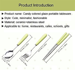 SENIDIKE Cute Silverware Set, Candy Ceramic Handle Dinnerware Set Flatware Kitchen Accessories Camping Travel Sets Fork Spoon Chopstick Portable Cutlery Sets with Case Yellow Red Blue Black Pink Green