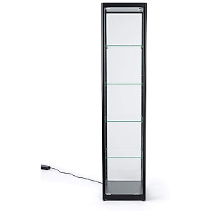 Displays2go Multi-Level Tempered Glass Tower with Lighting – Black (DCKDMT16B)