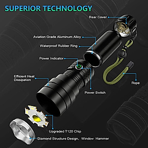 Rechargeable Flashlights High Lumens, 2 Pack 250000 Lumen Super Bright LED Flashlight, Powerful Handheld Flashlights with ΒATTERY & USB Cable, Waterproof Flashlight with 4 Modes for Camping