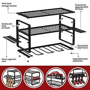 CWLOTAC Power Tool Organizer - 3 Layer Wall Mounted Tool Organizers and Storage, Drill Holder Wall Mount, Utility Storage Rack for Cordless Drill Charging Station Screwdriver