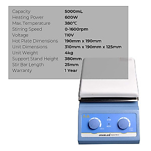 JoanLab SH-4 Magnetic Stirrer Hot Plate, 380°C Ceramic Hotplate, 5L Large Capacity, 0-1600 RPM Mixing Speed, for Laboratory Heating and Stirring with 1 Year Warranty