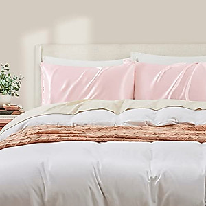 HommxJF Blush Pink Satin Pillowcase Standard Set of 2 with Envelope Closure，Blush Pink Silk Pillowcase for Hair and Skin (20x26)
