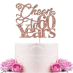 WeBenison Cheers to 60 Years Cake Topper/Happy 60th Birthday Cake Decorations/Happy 60th Anniversary Party Supplies Rose Gold Glitter