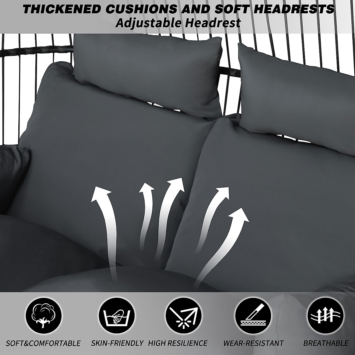 MUPATER 2 Person Hanging Egg Chair, Outdoor Swing Chair, Double Egg Chair with Metal Stand and Cushion, Porch Swing for Patio Indoor Outdoor Balcony Bedroom