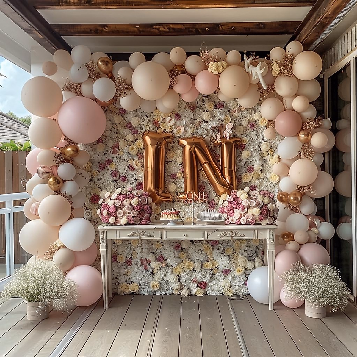 Dusty Pink White Balloons Arch Kit, Fog Pink Beige Rose Gold Metallic Balloon arch kit Boho Nude Cream Balloons for Baby Shower Boho Party Girl Birthday Princess Wedding Decorations