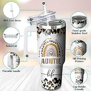 Ksoemar 40 Oz Auntie Cup with Handle and Straw, Double Wall Stainless Steel Auntie Mugs, Insulated Aunt Coffee Travel Mug, Aunt Cup Gifts Ideas for Birthday, Mothers Day, Christmas