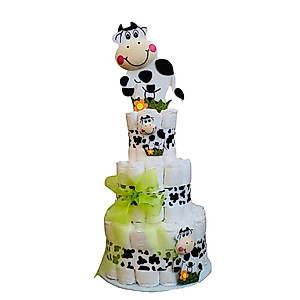 Cow Diaper Cake, 3 Tier Assembled Diaper Cake, ‎Farm Themed, Gender Neutral Newborn Gift