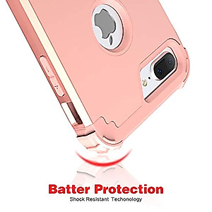 IDweel iPhone 8 Plus Case, iPhone 7 Plus Case with Tempered Glass Screen Protector, 3 in 1 Shockproof Hybrid Heavy Duty Protection Hard PC Cover Soft Silicone Bumper Full Body Durable Case, Rose Gold