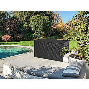 Keter XXL Java 230 Gallon Resin Rattan Look Large Outdoor Storage Deck Box for Patio Furniture Cushions, Pool Toys, and Garden Tools