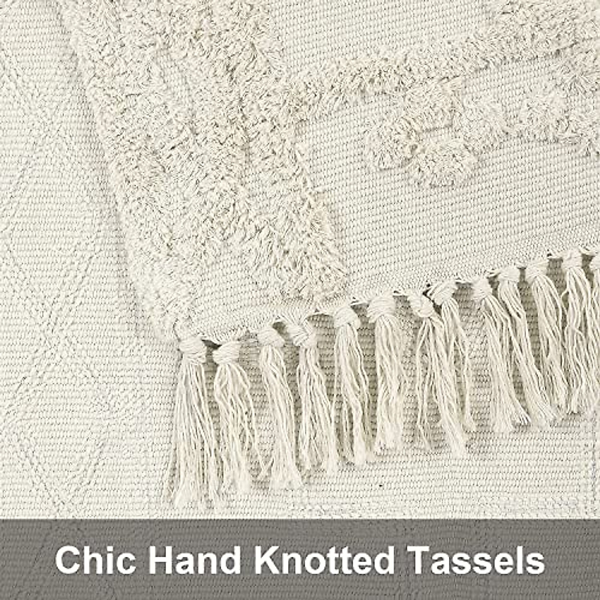 Uphome Boho Bathroom Rug 2' x 3' Moroccan Tufted Small Rugs with Tassels Farmhouse Cotton Woven Washable Accent Throw Rug for Entryway Bedroom Laundry Living Room Kitchen,Beige