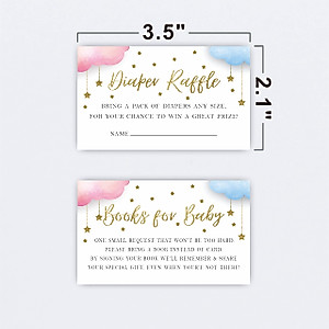 JCVUK Set of 25 Baby Shower Invitations with Envelopes, Diaper Raffle Tickets and Baby Shower Book Request Cards, Twinkle Twinkle Little Star, Gold Moon And Stars Theme Gender Reveal Party(YQKTZ-A06)