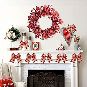 Meseey 12 Pcs 6 Inch Red Heart Printed Burlap Bows Decoration Bow for Valentine's Day Gift Wrapping Party Holiday Basket Ornaments(Valentine)