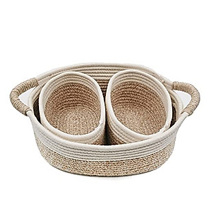 Zalaxt Cotton Rope Storage Baskets, 3 Pcs Woven Baskets for Storage for Organizing Baby Diaper and Toys Boho Basket, Nursery Storage Bin