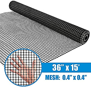 Fencer Wire Black Plastic Poultry Netting Animal & Garden Fence Recyclable Plastic Barrier Environmental Protection Mesh 0.5" x 0.5" (3 ft. x 15 ft.)