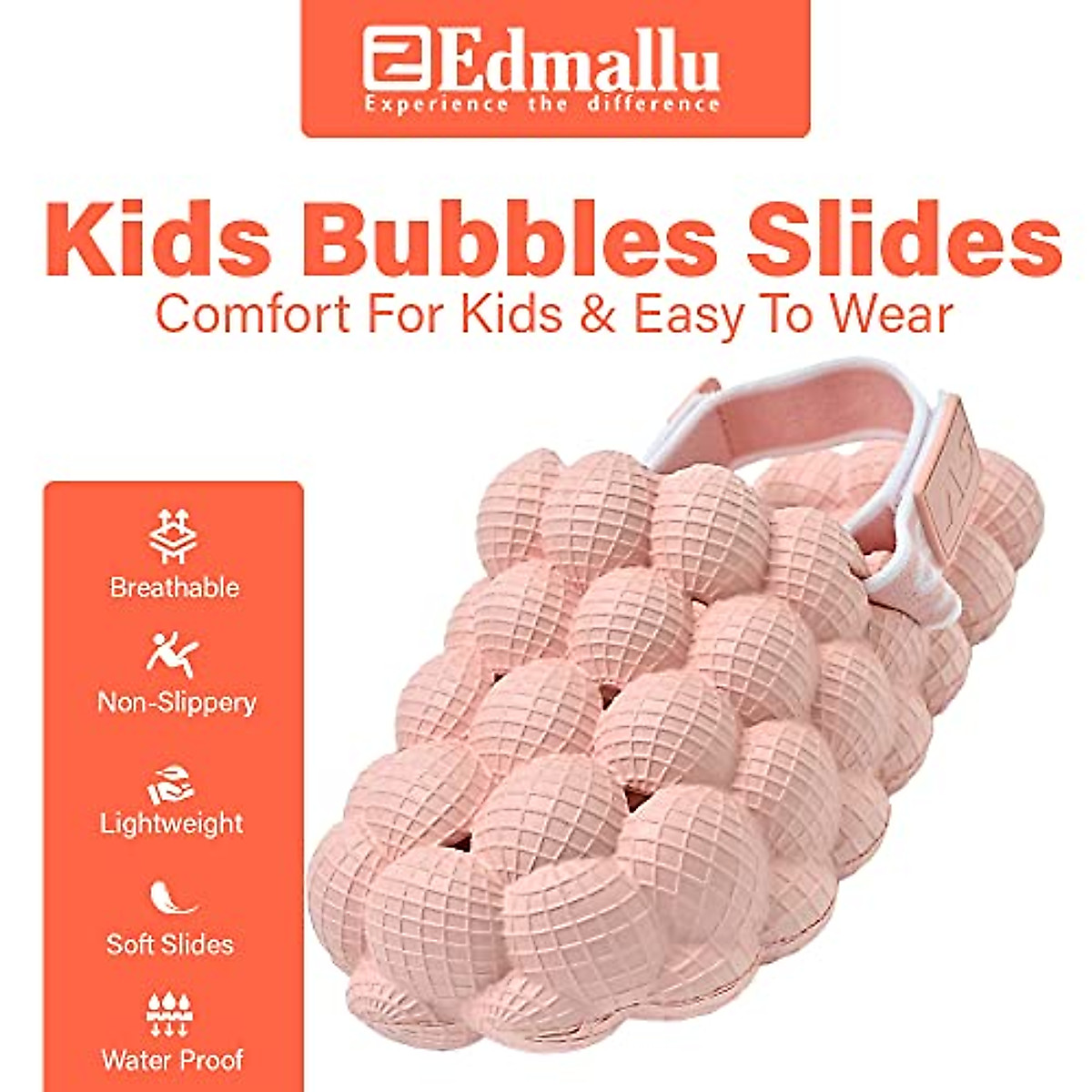 Edmallu Bubble Slides For Kids With Charms - Non-Slip Golfball Slides - Adjustable Bubble Slides With Strap - Soft Massage Bubble Slides - Thick Sole Little Kids Bubble Crocs