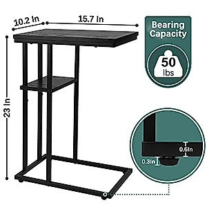 Yoobure C Shaped End Table, Side Table for Couch and Bed, Small Side Table for Small Spaces, Living Room, Bedroom, Rustic Snack Table