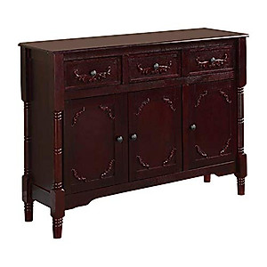 King's Brand Wood Console Sideboard Table with Drawers and Storage, Cherry Finish