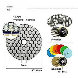 SHDIATOOL Dry Diamond polishing Pads 4 Inch Set of 8 Pieces Plus a Plastic Backer for Granite Marble Stone Quartz